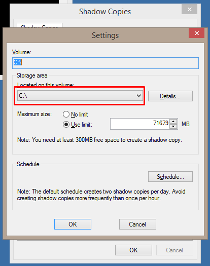 The specified backup storage location has the shadow copy storage ... The specified backup storage location has the shadow copy storage ...